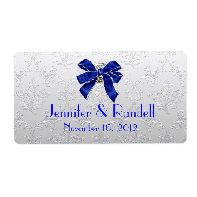 Custom Silver Tone Damask Mini Wine Bottle Label | Zazzle