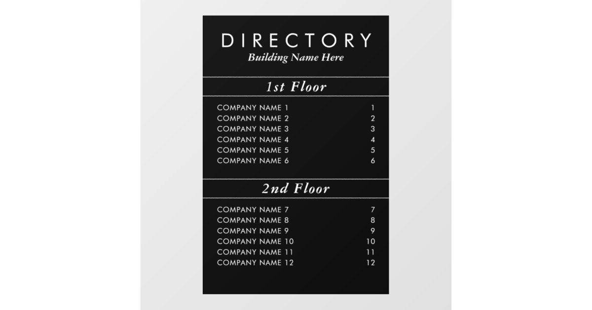 Custom Simple Black Business Building Directory Wall Decal | Zazzle