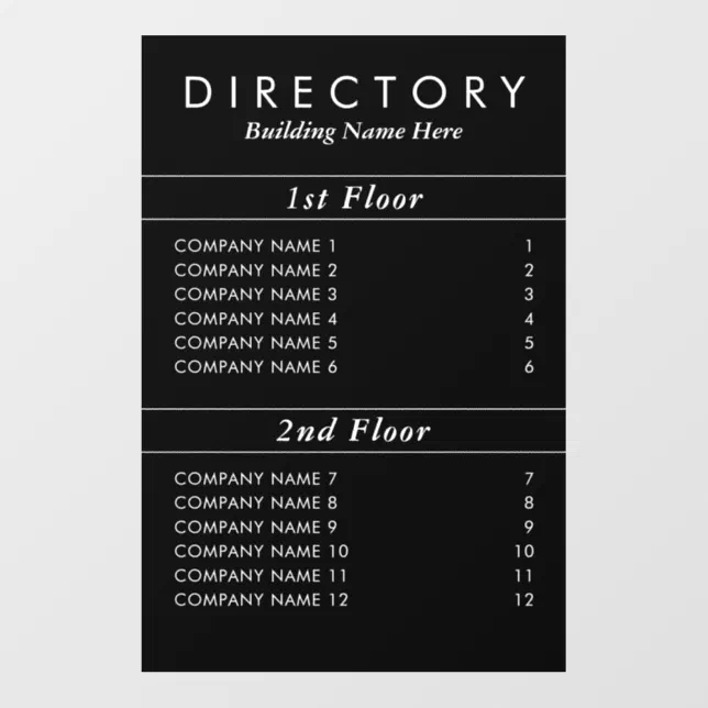 Custom Simple Black Business Building Directory Wall Decal | Zazzle