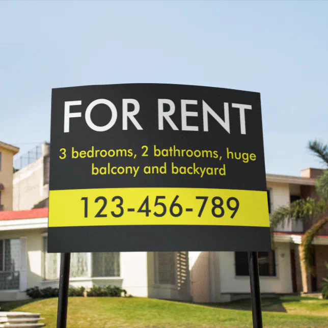 Custom Simple Black Yellow FOR RENT Lawn Signage | Zazzle