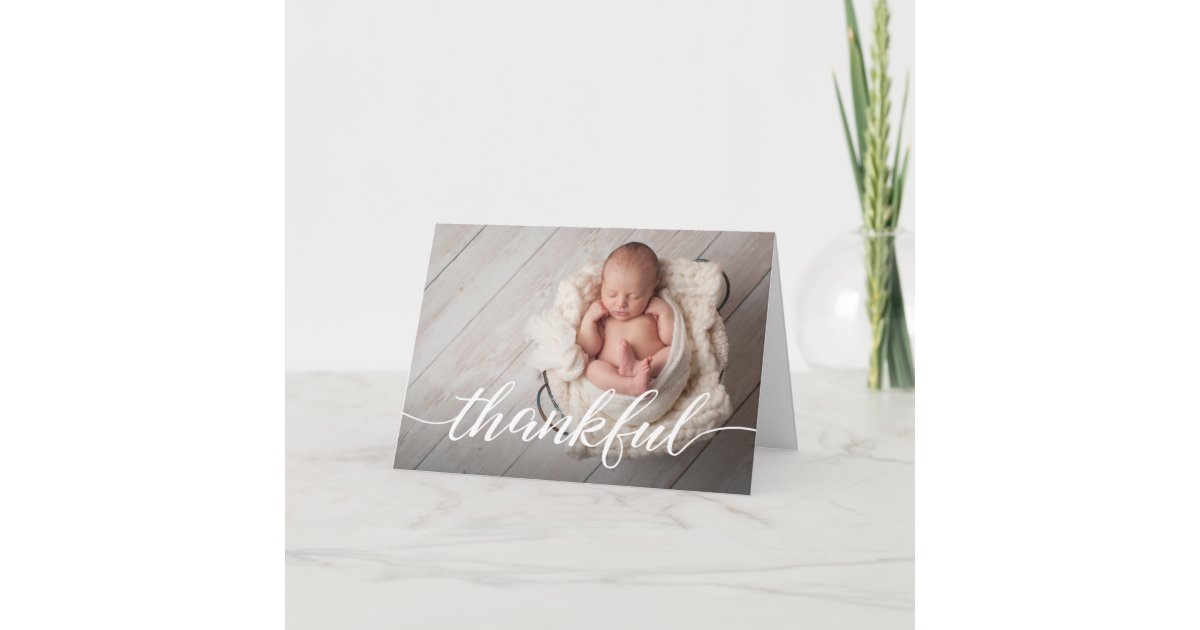 Custom Simple Elegant Thankful Photo Baby Shower Card | Zazzle