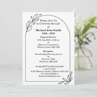 Custom Simple Minimalist Funeral Invitation Card | Zazzle
