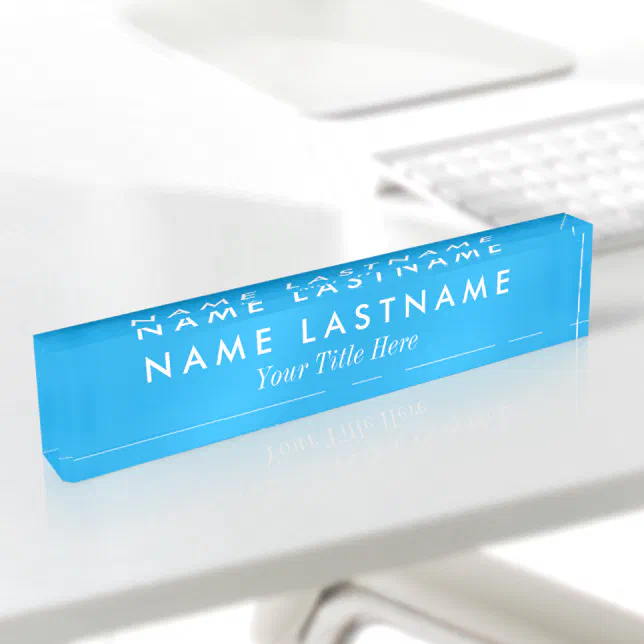 Custom Simple Minimalist Modern Sky Blue Title Desk Name Plate | Zazzle