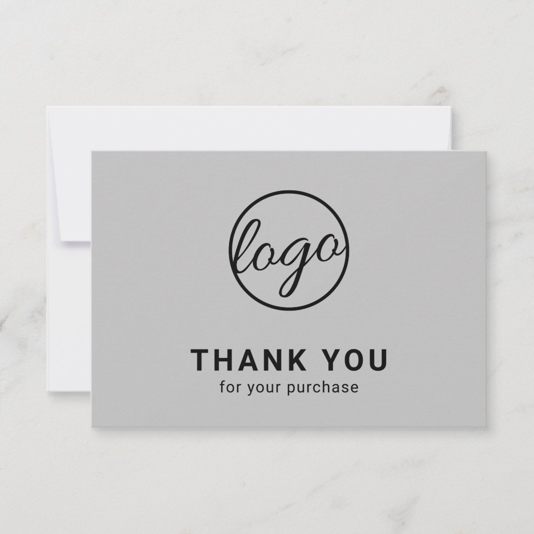 Custom Simple Modern Light Gray Logo Business Thank You Card | Zazzle