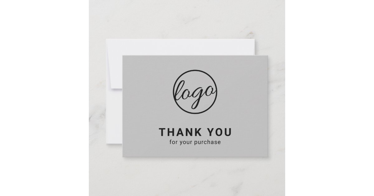 Custom Simple Modern Light Gray Logo Business Thank You Card | Zazzle