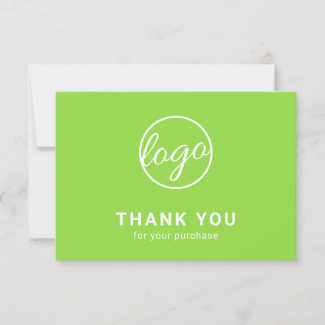 Custom Simple Modern Lime Neon Green Logo Business Thank You Card | Zazzle