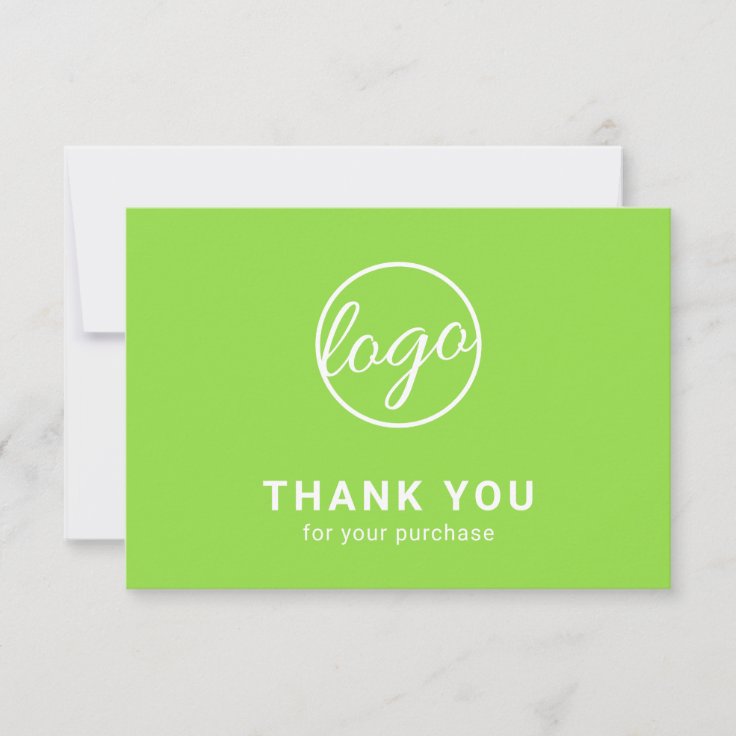 Custom Simple Modern Lime Neon Green Logo Business Thank You Card | Zazzle