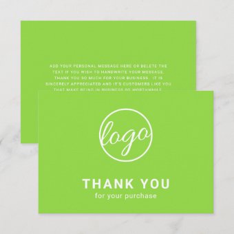 Custom Simple Modern Lime Neon Green Logo Business Thank You Card | Zazzle