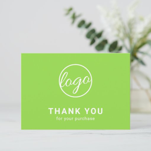 Custom Simple Modern Lime Neon Green Logo Business Thank You Card | Zazzle
