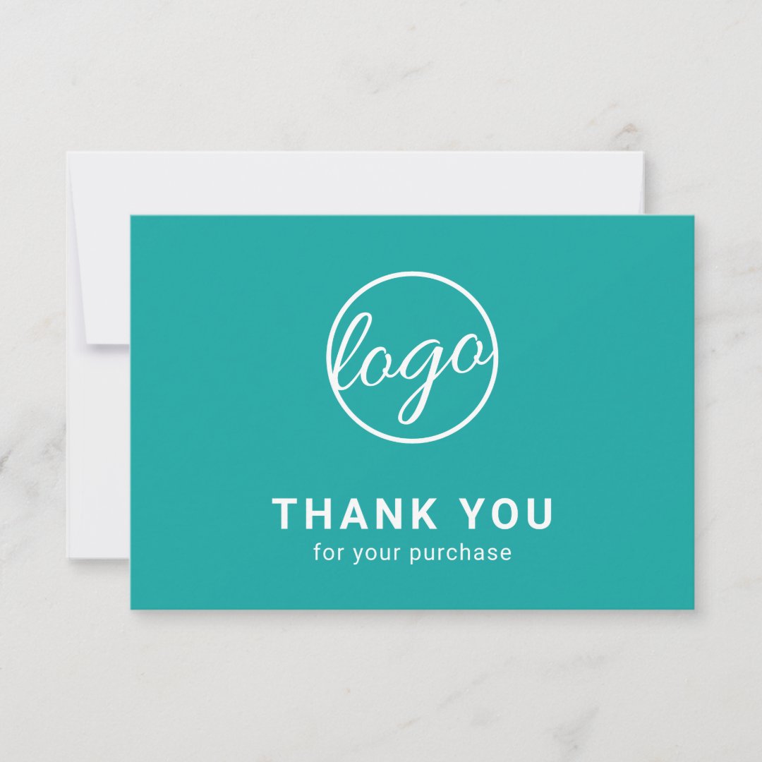 Custom Simple Modern Turquoise Teal Logo Business Thank You Card | Zazzle