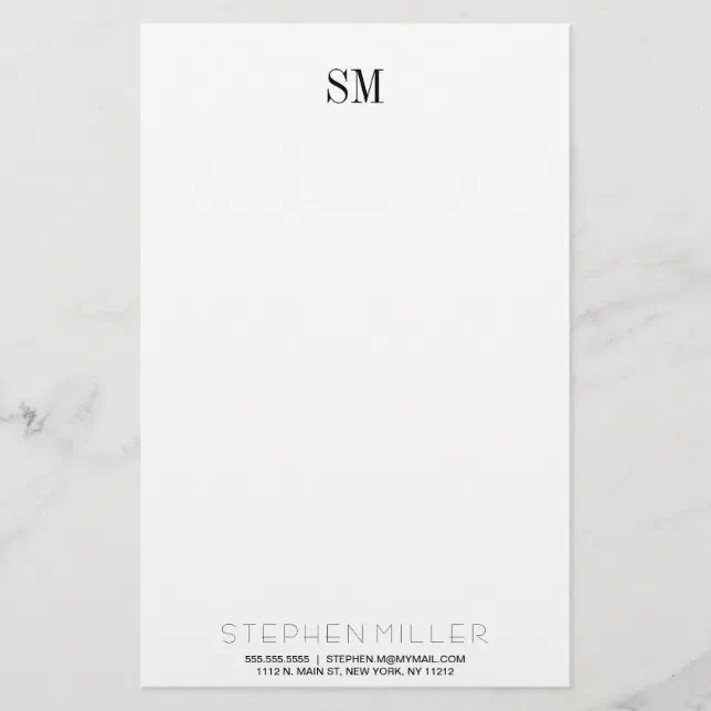 Custom Simple Monogram Initials & Name Stationary Stationery | Zazzle