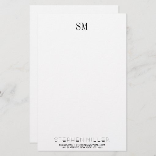 Custom Simple Monogram Initials & Name Stationary Stationery | Zazzle