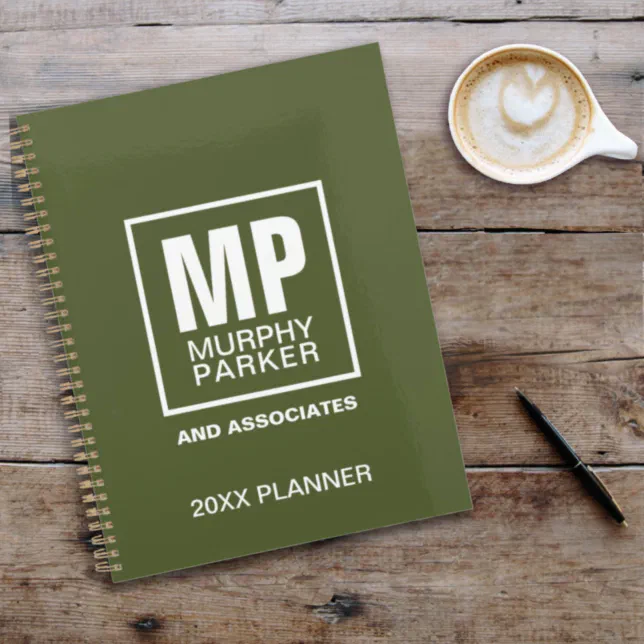 Custom Simple Olive Green Monogram Business Logo Planner | Zazzle