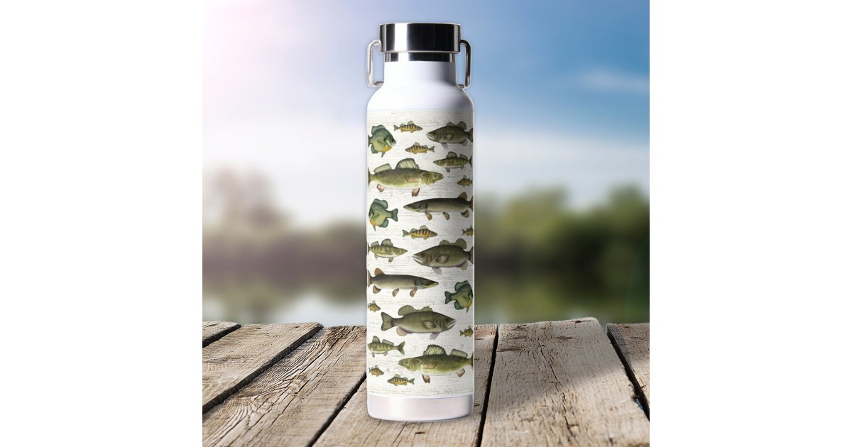 Custom Simple Rustic Fisherman Hand Drawn Fish Water Bottle | Zazzle