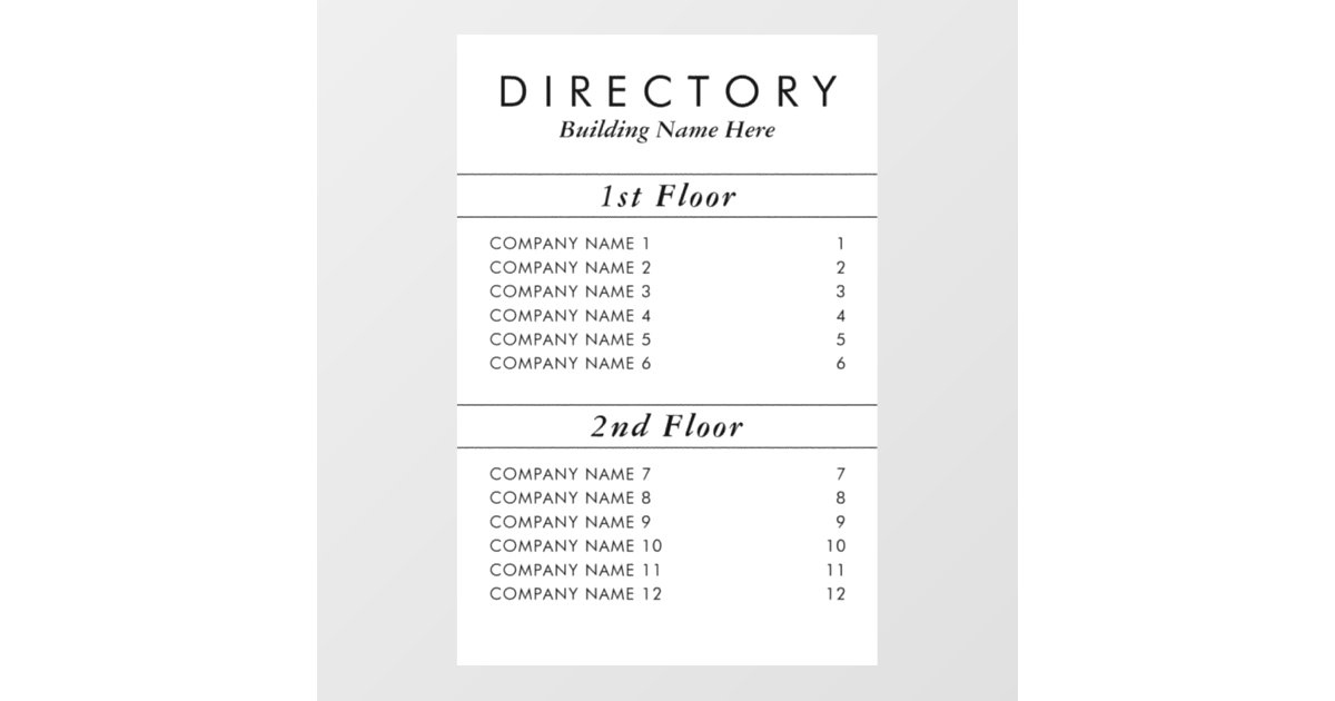 Custom Simple White Business Building Directory Wall Decal | Zazzle