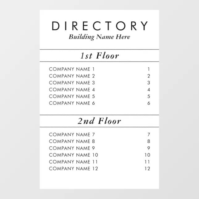 Custom Simple White Business Building Directory Wall Decal | Zazzle