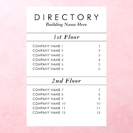 Custom Simple White Business Building Directory Wall Decal | Zazzle
