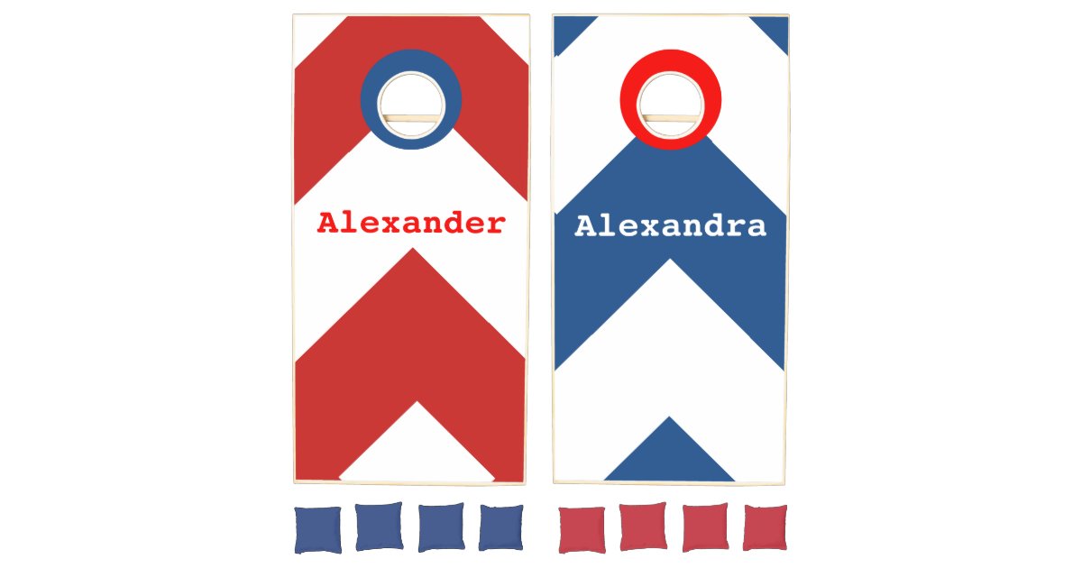 Custom Simply Red White & Blue chevron w/ names Cornhole Set | Zazzle