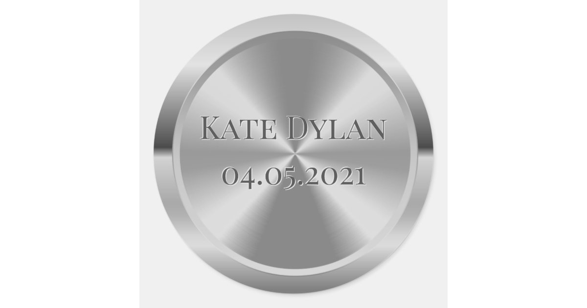Custom Simulated Engraved Silver Round Sticker | Zazzle