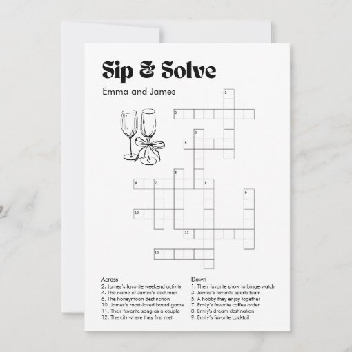 Custom Sip And Solve Wedding Crossword Invitation | Zazzle
