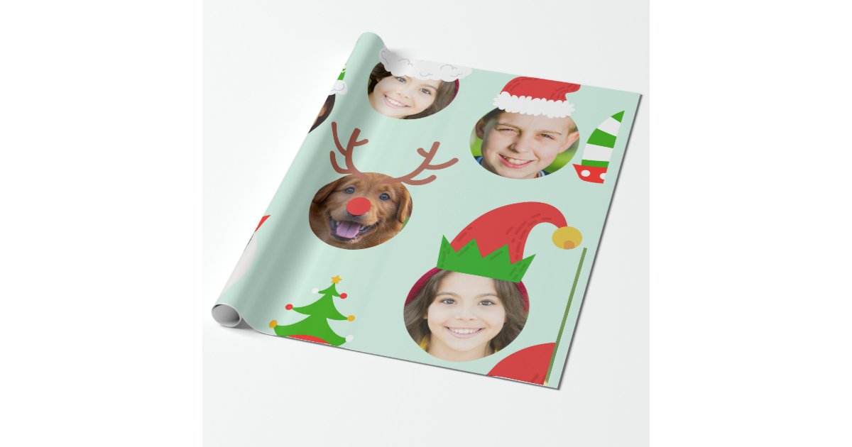 Custom Six Photo Christmas Crew Funny Gift Wrapping Paper | Zazzle