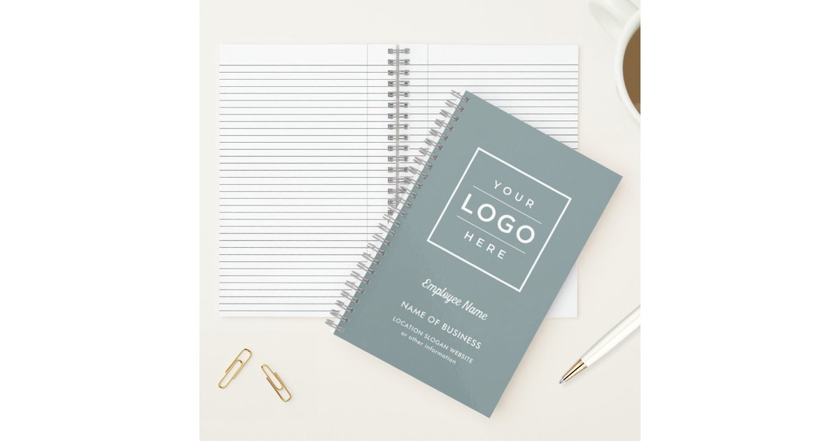 Custom Slate Gray Business Logo and Employee Name Notebook | Zazzle