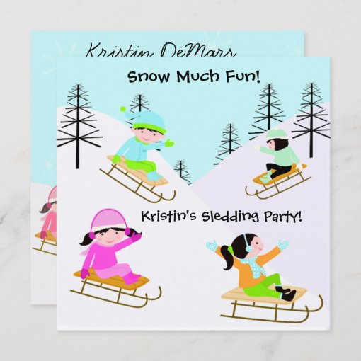Custom Sledding Party Birthday Invitations | Zazzle