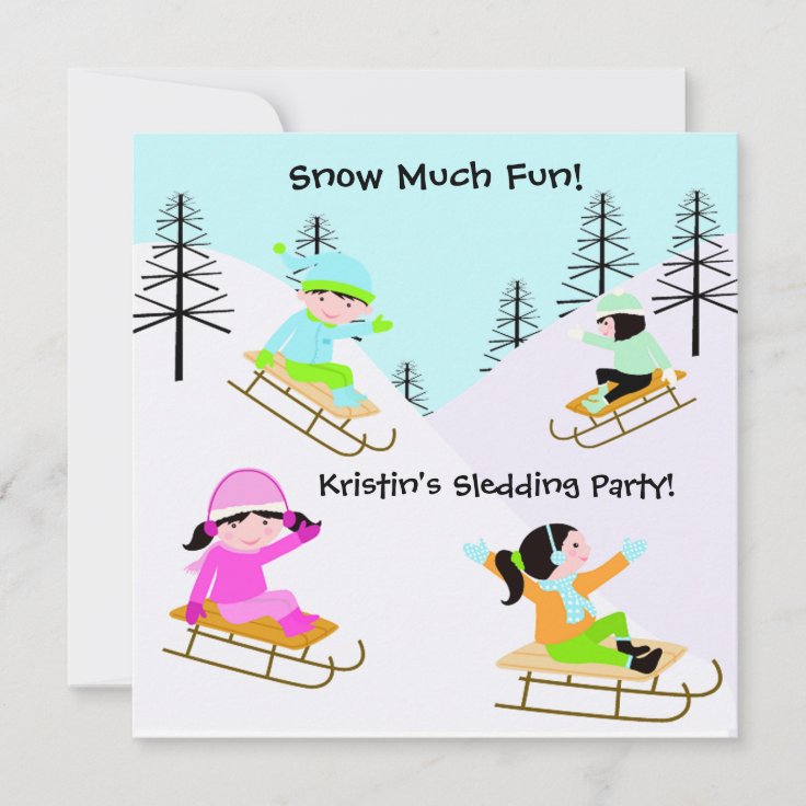 Custom Sledding Party Birthday Invitations | Zazzle