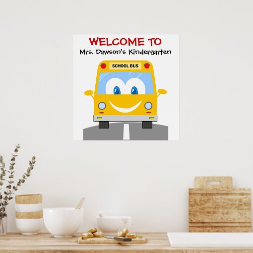 Custom Smiling Yellow Bus School Welcome Poster | Zazzle