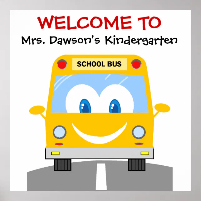 Custom Smiling Yellow Bus School Welcome Poster | Zazzle