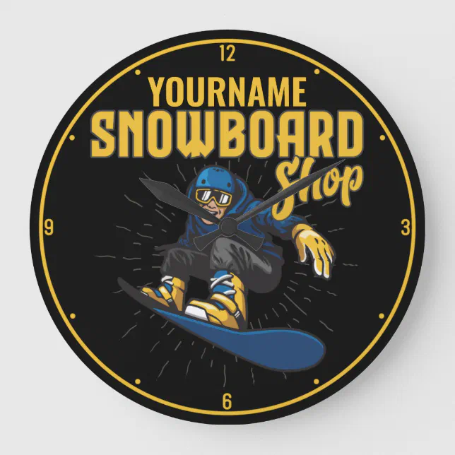 Custom Snow Boarder Snowboarding Shop Big Air Large Clock | Zazzle