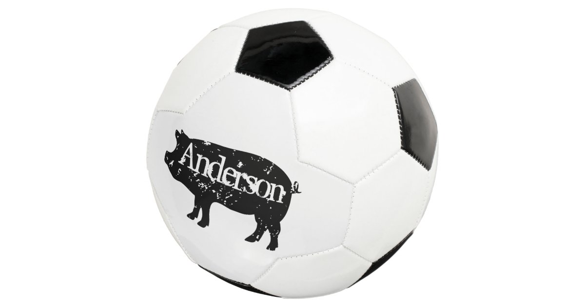 Custom soccer ball with vintage black pig logo | Zazzle
