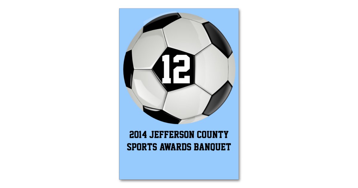 Custom Soccer Banquet Table Number Card | Zazzle