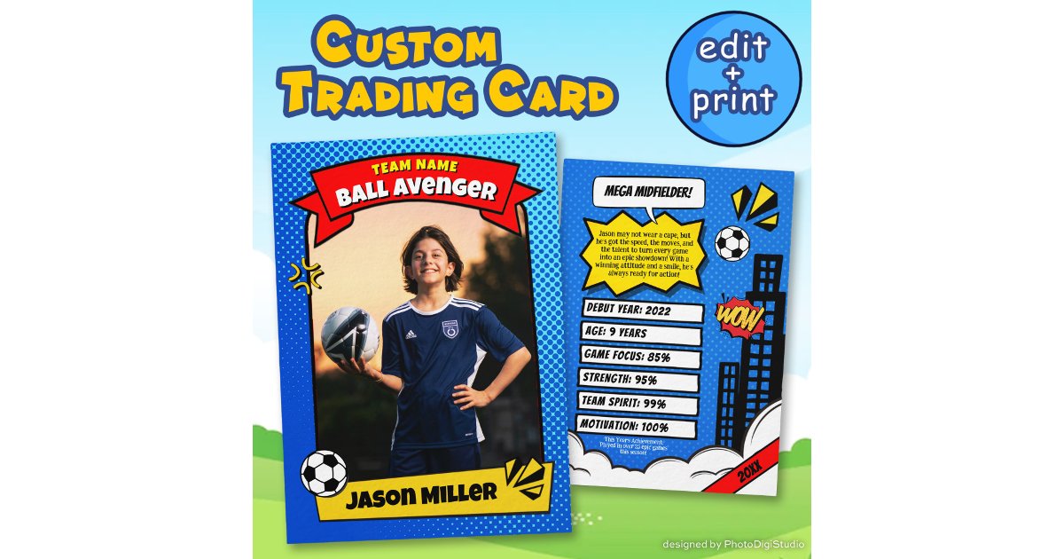 Custom Soccer Trading Card, Comic Soccer Card | Zazzle