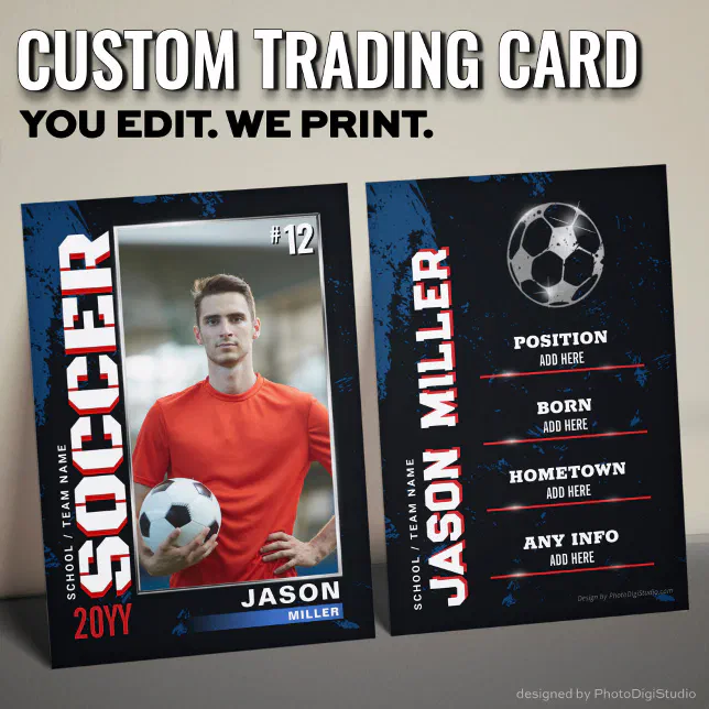 Custom Soccer Trading Card, Gold Soccer Player Calling Card | Zazzle
