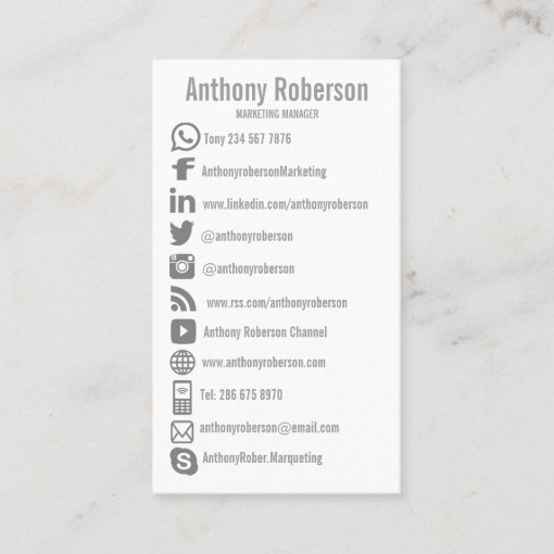 Custom social media icons business card | Zazzle