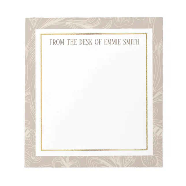 Custom Soft Brown Floral and Gold Notepad | Zazzle