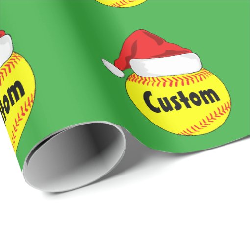 Custom Softball Santa Hat Christmas Wrapping Paper | Zazzle