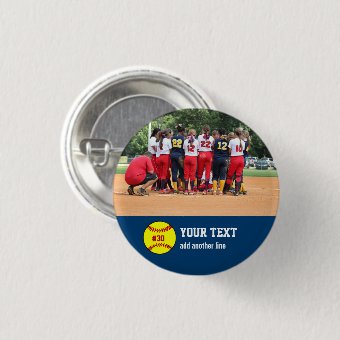 Custom Softball Team or Player Photo Name Number Button | Zazzle