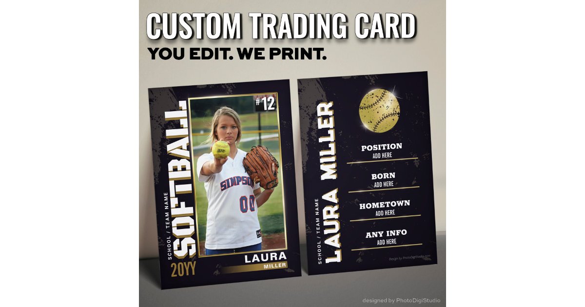 Custom Softball Trading Card, Gold Player Card | Zazzle