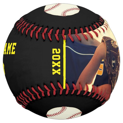Custom Softball with Team Name Number Photo Black | Zazzle