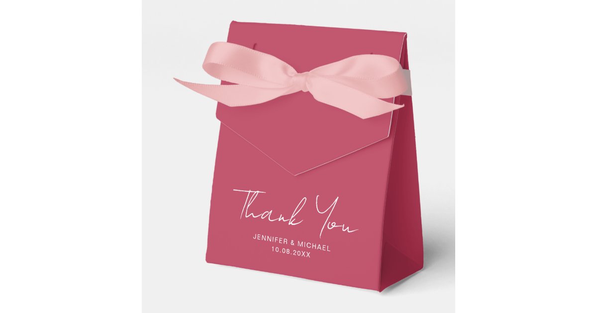 Custom Solid Color Viva Magenta Script Template Favor Boxes | Zazzle