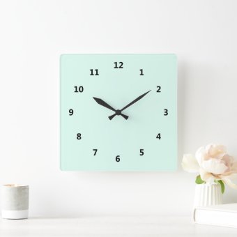 Custom Solid Light Mint Green Color Square Wall Clock | Zazzle