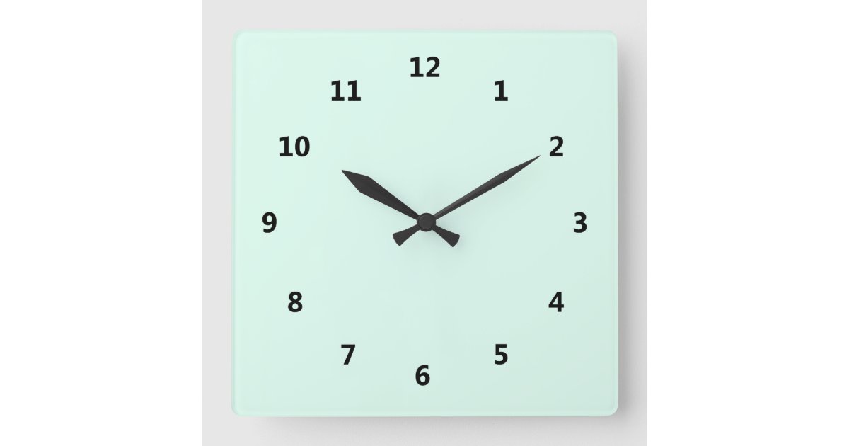 Custom Solid Light Mint Green Color Square Wall Clock | Zazzle