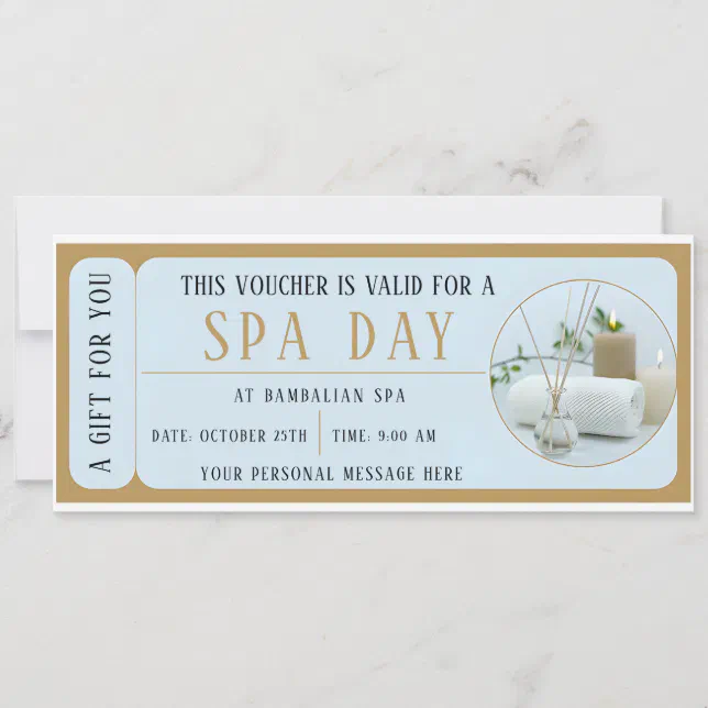 Custom Spa Day Voucher Gift Certificate Invitation | Zazzle
