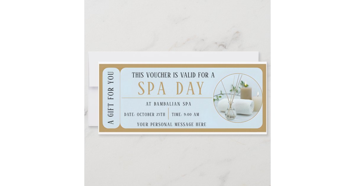 Custom Spa Day Voucher Gift Certificate Invitation | Zazzle