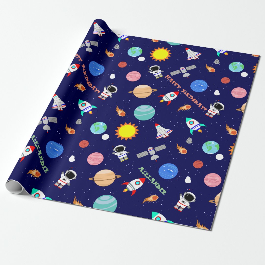 Custom space navy wrapping paper | Zazzle