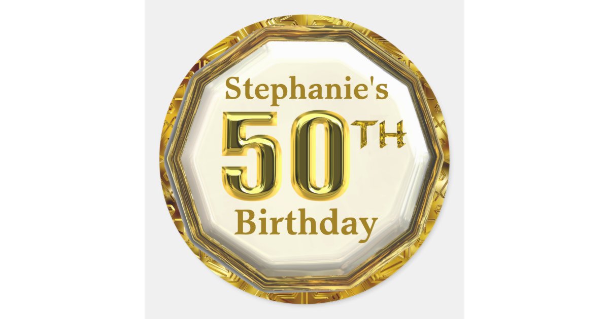Custom Sparkling Gold 50th Birthday Stickers | Zazzle