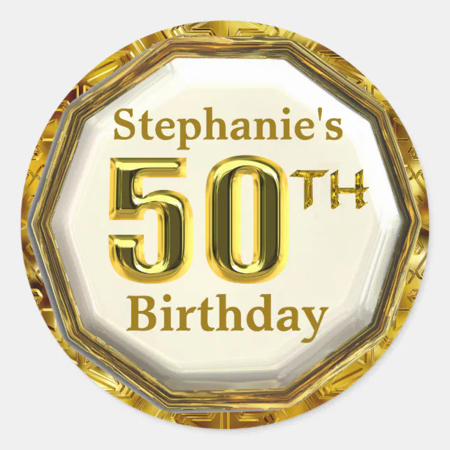 Custom Sparkling Gold 50th Birthday Stickers | Zazzle