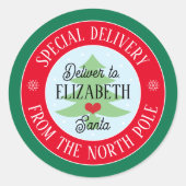 Custom Special Delivery From Santa Kids Christmas Classic Round Sticker ...